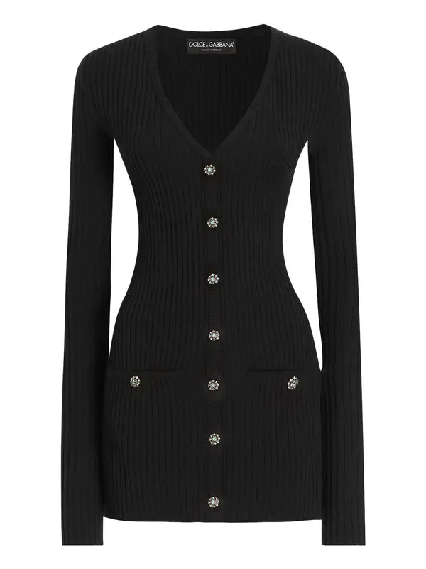 Dolce & Gabbana Virgin Wool Ribbed Cardigan Sweaters And Cardigans - Black