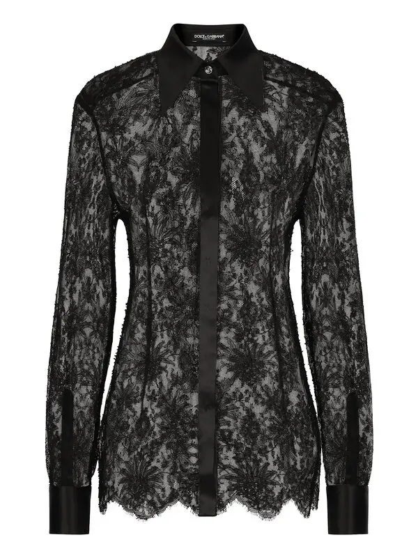 Dolce & Gabbana Chantilly Lace Shirt With Satin Details Shirts And Tops Lace - Black