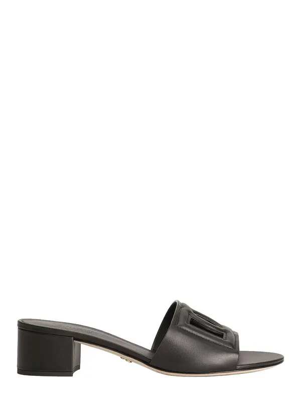 Dolce & Gabbana Calfskin Sliders With Dg Logo Slides And Mules Leather - Black