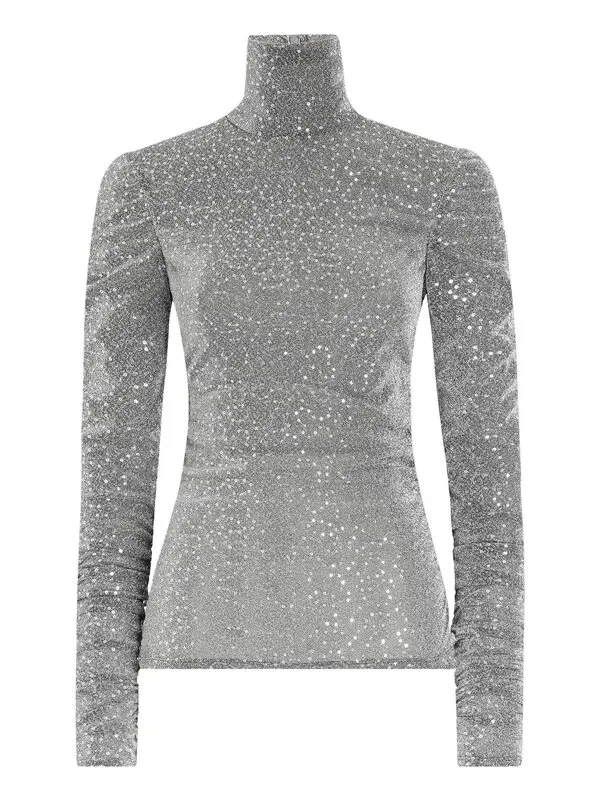 Dolce & Gabbana Draped Sequined Turtle-neck Top - Silver