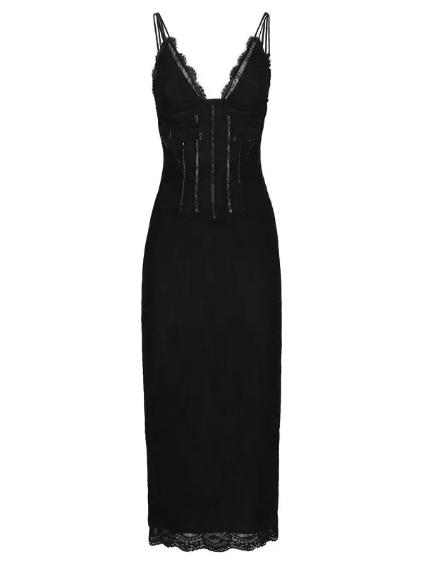Dolce & Gabbana Majolica- Organzine Long Dress - Black