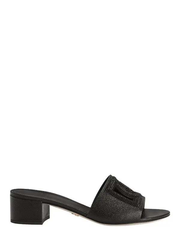 Dolce & Gabbana Mule In Dauphine Calfskin, Suede And Rhinestones Slides And Mules - Black
