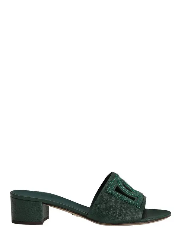 Dolce & Gabbana Mule In Dauphine Calfskin, Suede And Rhinestones Slides And Mules - Multicolor