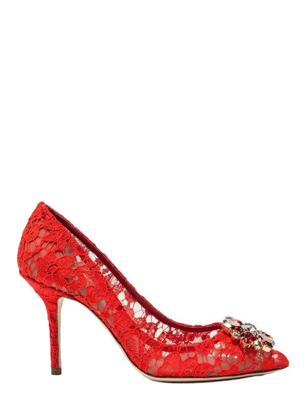 Dolce & Gabbana Pump In Taormina Lace With Crystals Pumps And Slingback Lace - Red
