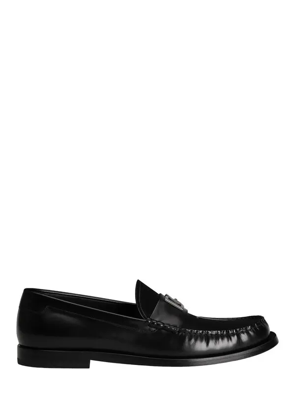 Dolce & Gabbana Brushed Calfskin Loafers With Dg Logo Detail - Black