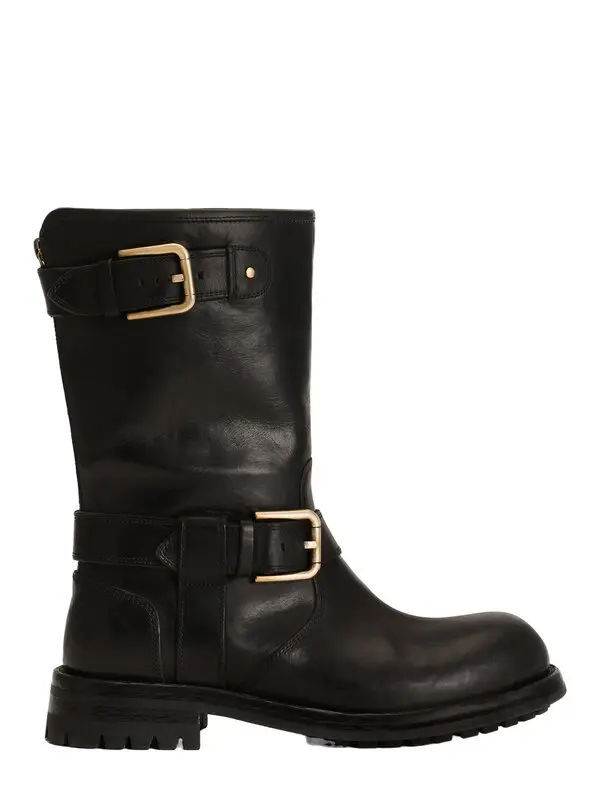Dolce & Gabbana Calfskin Biker Boots Boots And Booties - Black