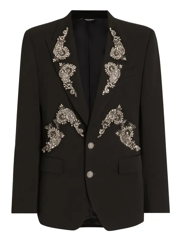 Dolce & Gabbana Single-breasted Jacket With Jewel Embellishts Suits And Blazers - Black