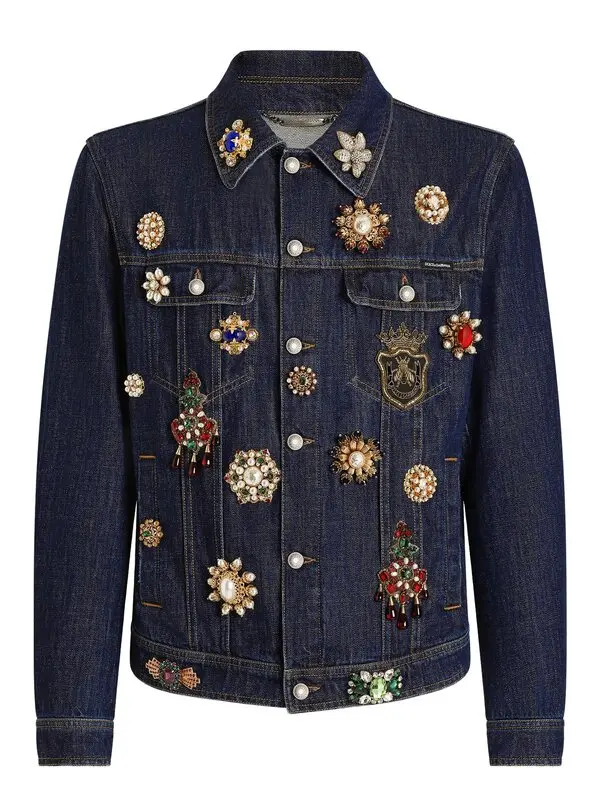 Dolce & Gabbana Embellished Cotton Denim Jacket - Multicolor