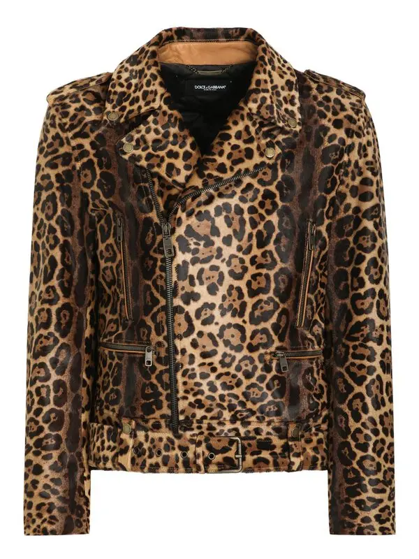Dolce & Gabbana Leopard Print Calfskin Biker Jacket - Multicolor