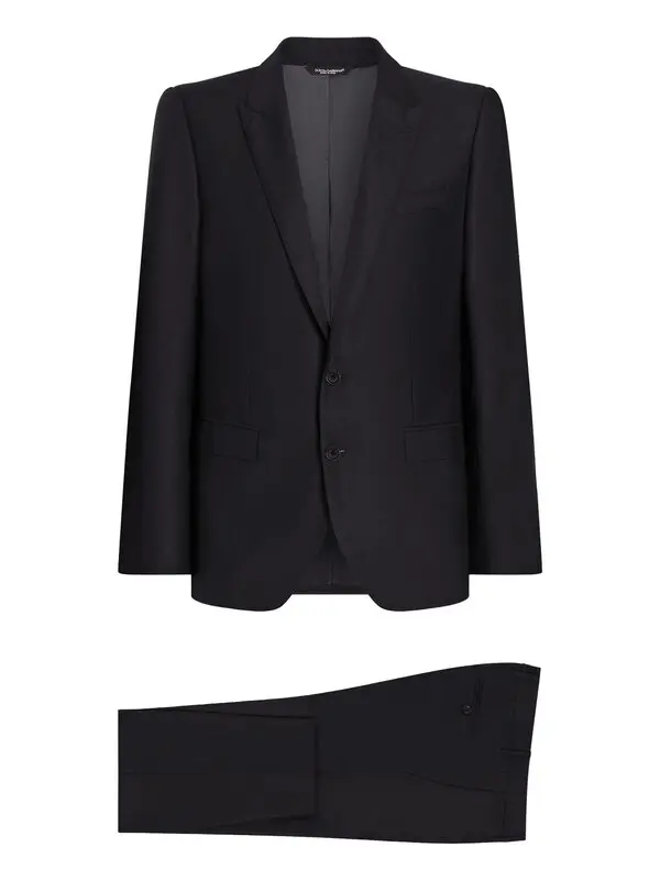Dolce & Gabbana Single-breasted Suit In Wool And Silk Suits And Blazers Fabric - Blue