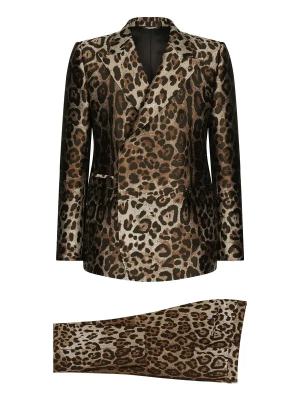 Dolce & Gabbana Double-breasted Leopard-design Jacquard Sicilia-fit Suit Suits And Blazers Multi-colored Fabric - Multicolor
