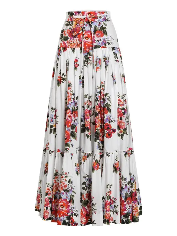 Dolce & Gabbana Flower Bouquet-print Poplin Long Skirt Skirts - Multicolor