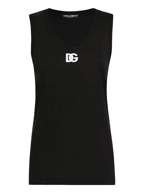 Dolce & Gabbana Oversize Jersey Tank Top With Dg Logo Embroidery T-shirts And Sweatshirts - Black