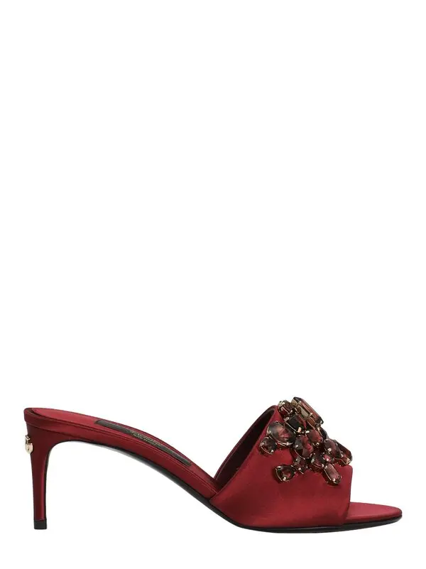 Dolce & Gabbana Satin Mules With Gemstone Embellisht Slides And Mules - Red