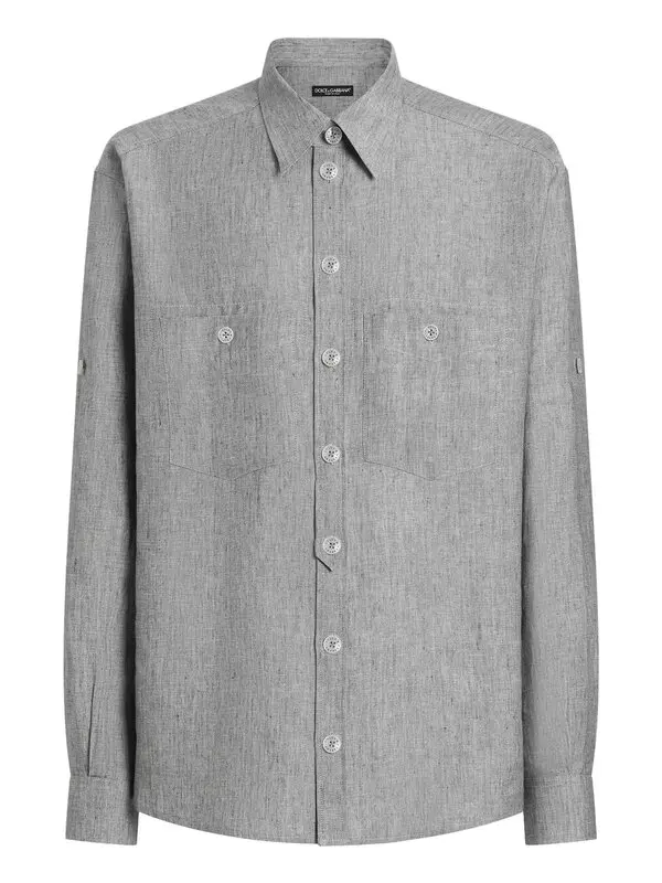 Dolce & Gabbana Washed Linen Canvas Shirt Shirts Gray - Grey