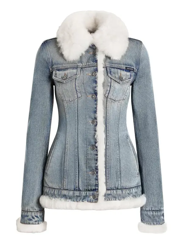 Dolce & Gabbana Denim Jacket With Fur Effect Details Denim And Jeans Multi-colored - Multicolor
