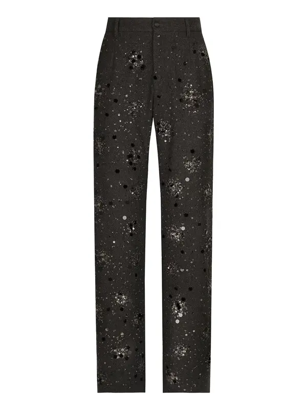 Dolce & Gabbana Embroidered Sequin Embellished Wool Blend Trousers - Multicolor