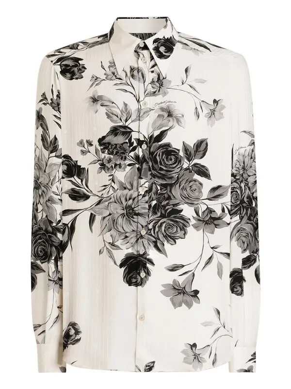 Dolce & Gabbana Flower Bouquet-print Gold Jacquard Shirt Shirts - Multicolor