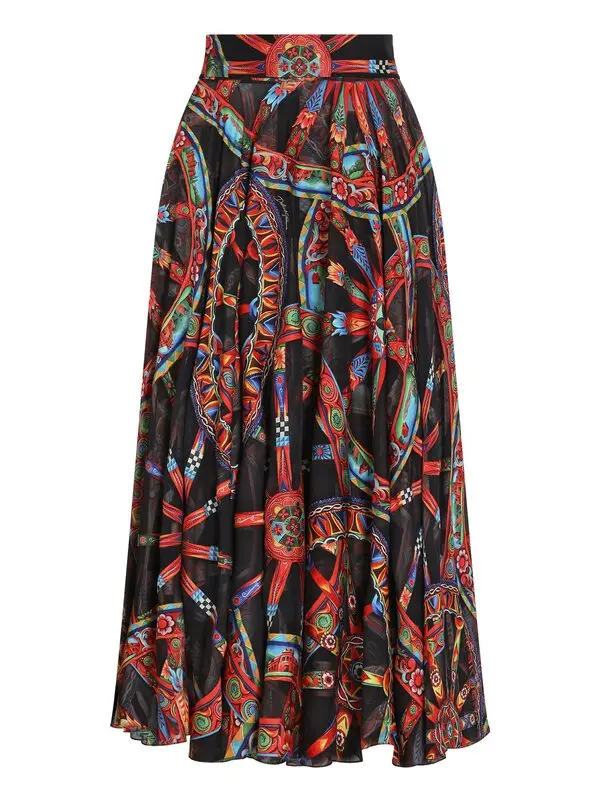 Dolce & Gabbana Long Circle Skirt In Carretto-print Devoré Twill Skirts - Multicolor