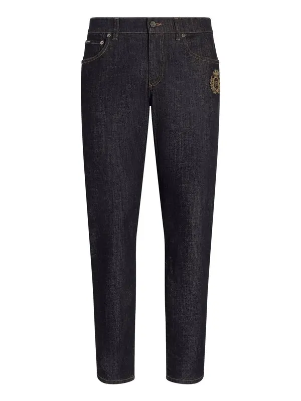 Dolce & Gabbana Slim-fit Stretch Cotton Jeans With Patch Denim Multi-colored - Multicolor