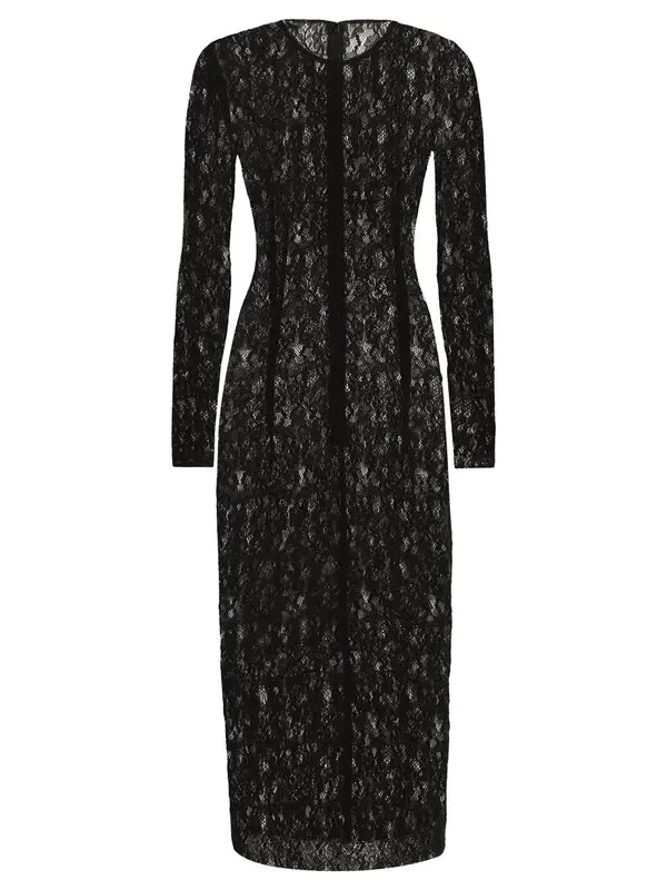 Dolce & Gabbana Calf-length Floral Lace Dress Dresses - Black