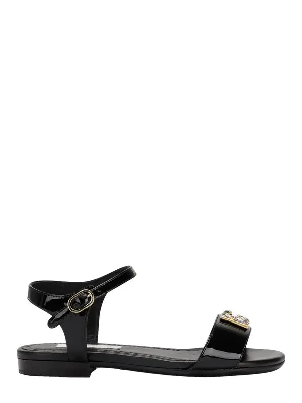 Dolce & Gabbana Patent Leather Sandals With Dg Logo Shoes Leather - Black