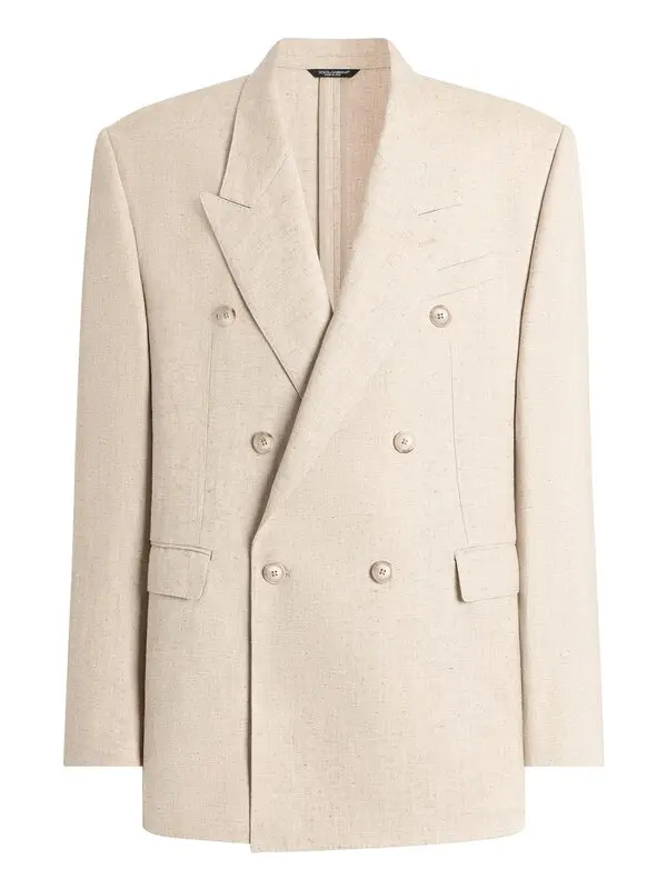 Dolce & Gabbana Double-breasted Tweed-effect Silk And Hemp Jacket Suits And Blazers Beige - Multicolor