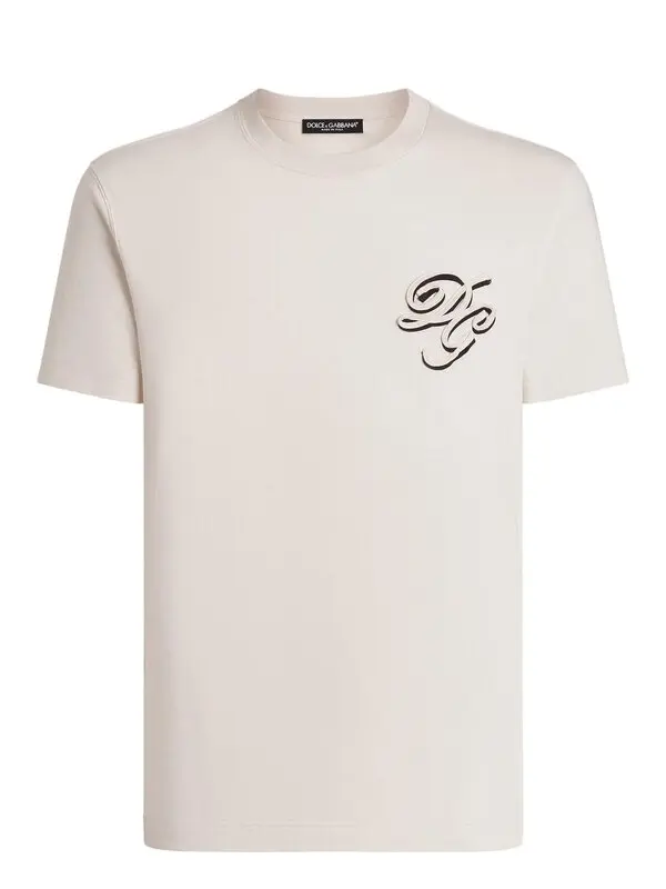 Dolce & Gabbana Cotton T-shirt With Embroidery T-shirts And Polos - Cream