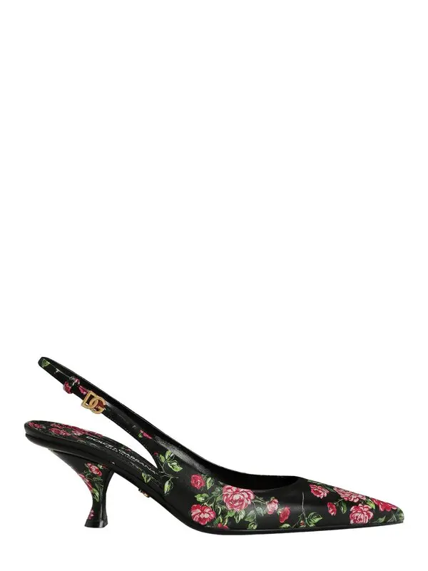 Dolce & Gabbana Lollo Calfskin Slingback With Rose Print Pumps And Slingback - Multicolor