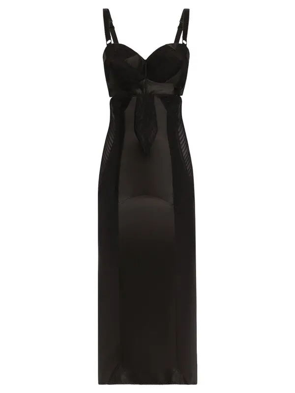 Dolce & Gabbana Calf-length Satin And Lace Dress With Corset Details Dresses - Black