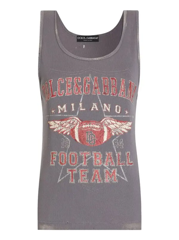 Dolce & Gabbana Ribbed Tank Top With Distressed Effect And Print T-shirts And Sweatshirts Multi-colored - Multicolor