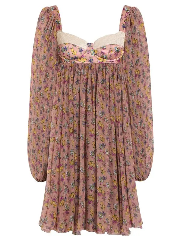 Dolce & Gabbana Small Floral-print Chiffon Dress With Lace Dresses - Multicolor