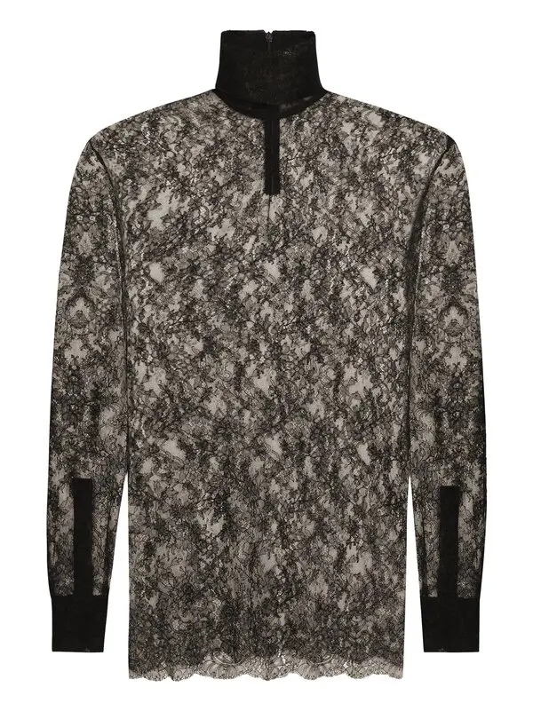 Dolce & Gabbana Loose Lace Turtleneck With Shirt Cuffs Shirts - Black