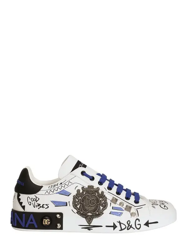 Dolce & Gabbana Calfskin Portofino Sneakers With Patch Sneakers - Multicolor
