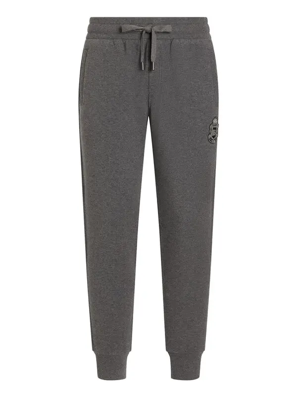 Dolce & Gabbana Jersey Trousers With Heraldic Patch Pants And Shorts Gray - Grey