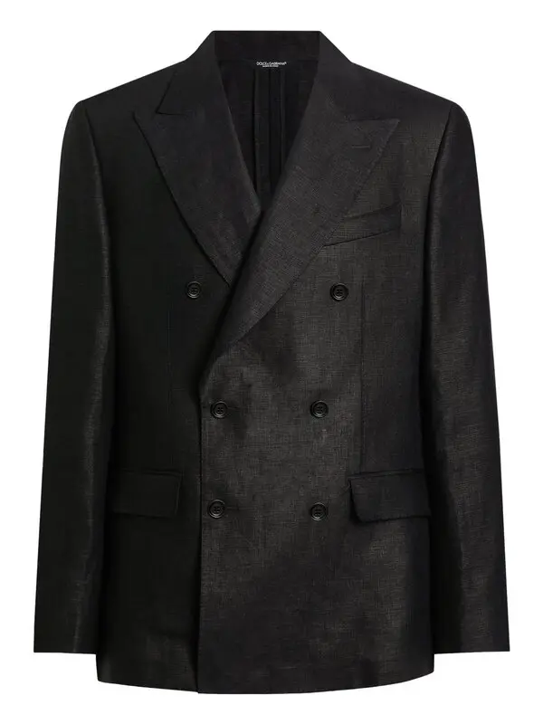 Dolce & Gabbana Double-breasted Linen Fabric Jacket Suits And Blazers - Black
