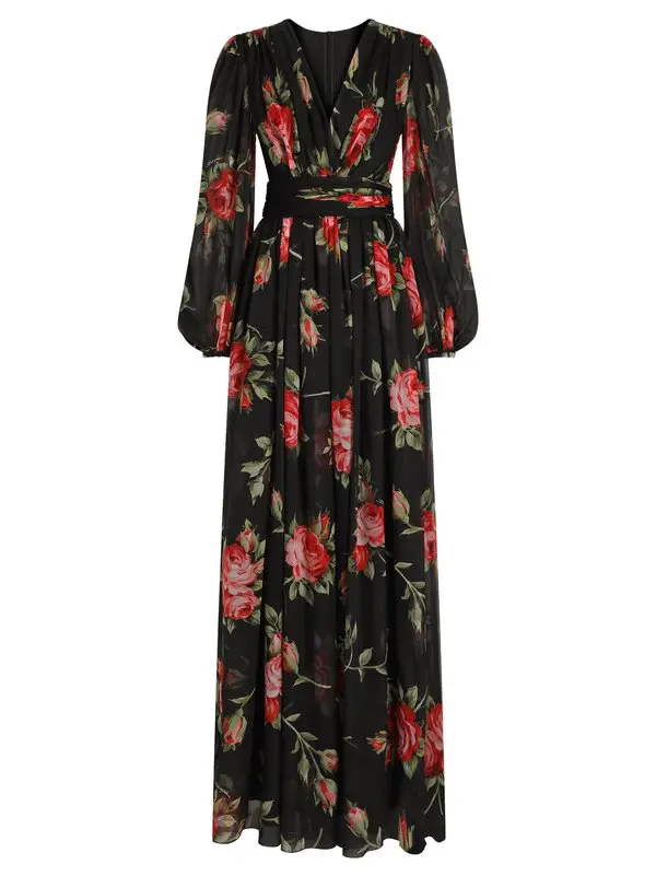 Dolce & Gabbana Rose Bouquet-print Long Chiffon Dress Dresses - Multicolor