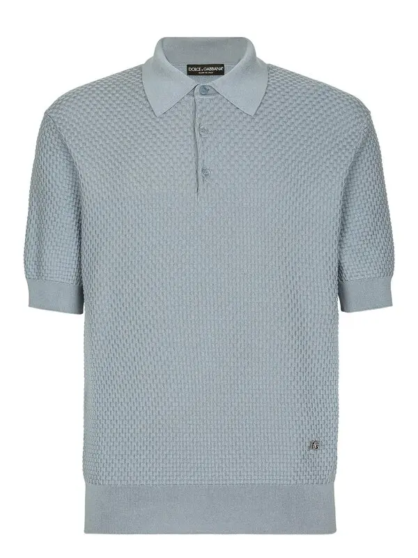 Dolce & Gabbana Stretch Cotton Polo-shirt With Dg Hardware Sweaters And Cardigans Light Blue - Azure