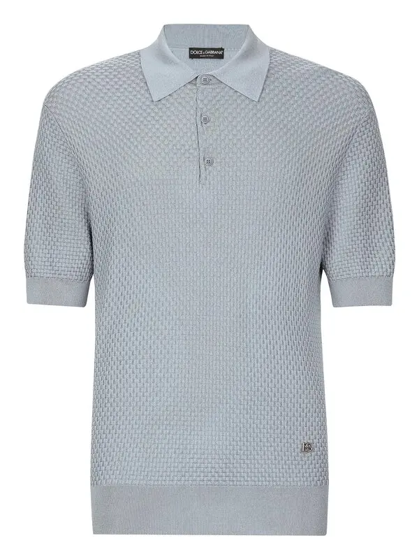 Dolce & Gabbana Stretch Cotton Polo-shirt With Dg Hardware Sweaters And Cardigans Light Blue - Azure