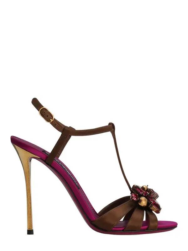 Dolce & Gabbana Embellished Satin T-bar Sandals - Multicolor