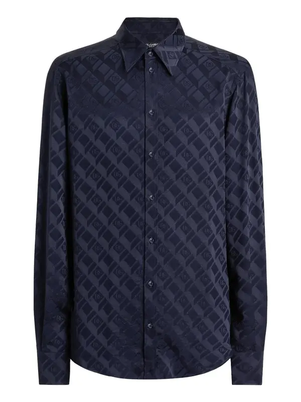 Dolce & Gabbana Martini Shirt In Logo Silk Jacquard Shirts - Blue