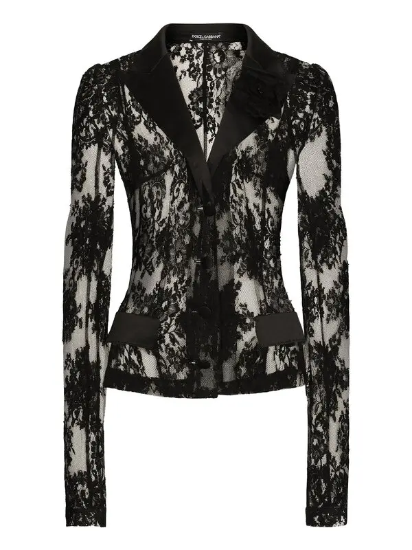 Dolce & Gabbana Lace Double Breasted Blazer - Black