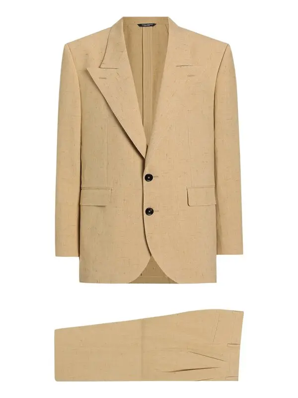 Dolce & Gabbana Single-breasted Suit In Tweed Linen Suits And Blazers Beige - Multicolor