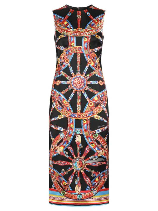 Dolce & Gabbana Carretto-print Satin Dress Dresses Multi-colored - Multicolor