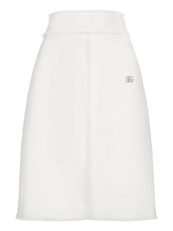 Dolce & Gabbana Rachel Tweed Straight Skirt With Jewel Button Detail - White