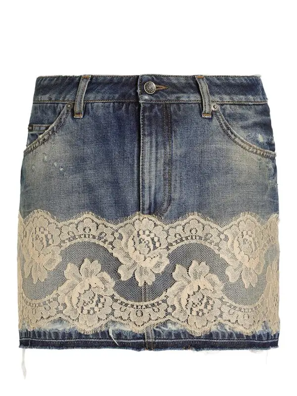 Dolce & Gabbana Denim Skirt With Lace Denim And Jeans Multi-colored - Multicolor