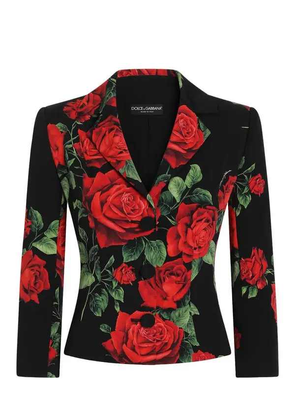 Dolce & Gabbana Rose-print Charmeuse Single-breasted Jacket - Multicolor