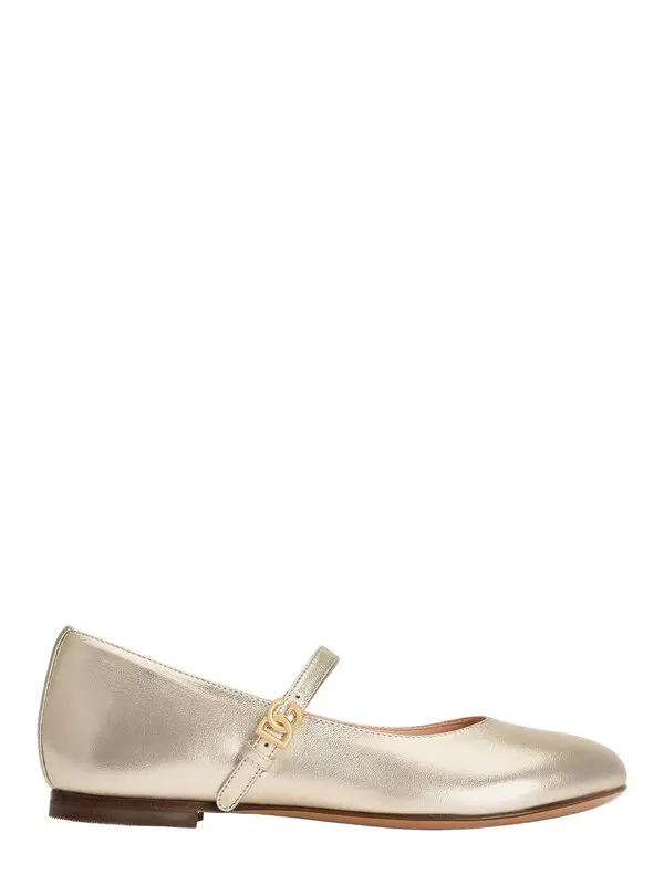 Dolce & Gabbana Laminated Nappa Leather Ballet Flats With Buckle Detail - Grey