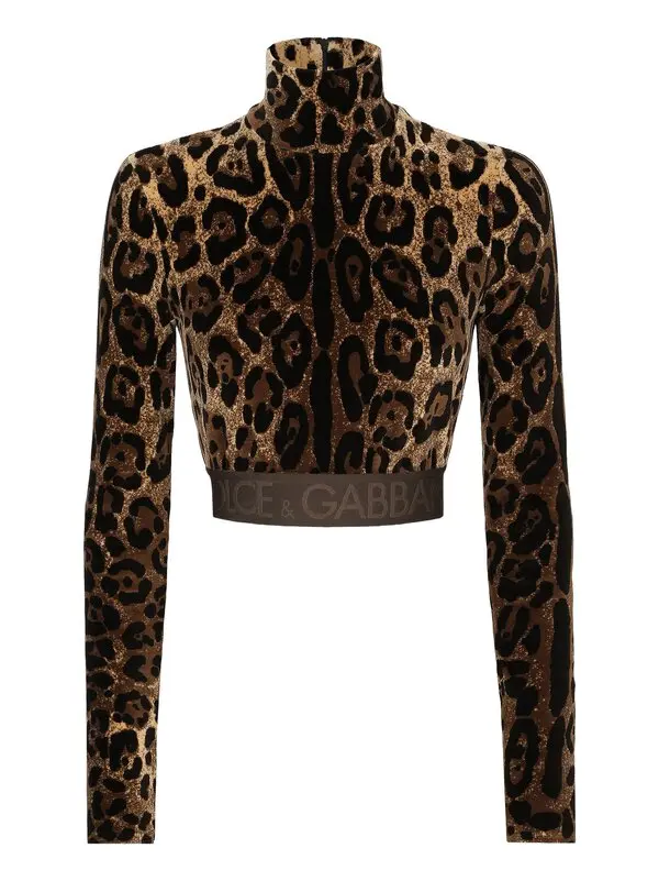 Dolce & Gabbana Chenille Turtle-neck Top With Jacquard Leopard Design Sweaters And Cardigans Multi-colored Cotton - Multicolor