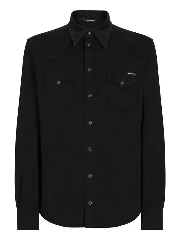 Dolce & Gabbana Coated Black Stretch Denim Shirt Shirts Multi-colored Cotton - Multicolor